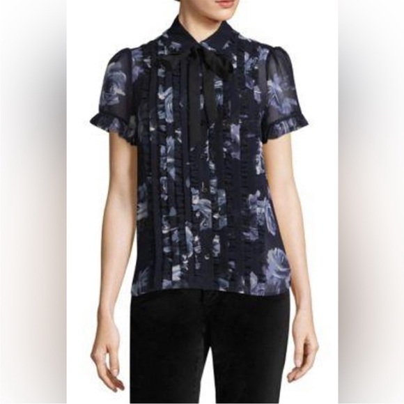 kate spade | Tops | Kate Spade Navy Floral Blouse With Ruffle Accents ...